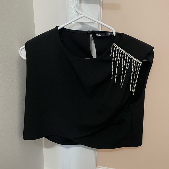 Zara | Tops | Zara Black Cropped Rhinestone Top | Poshmark